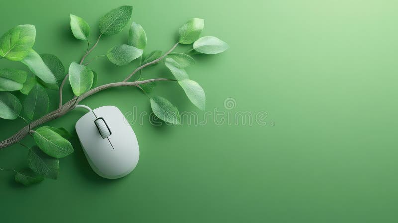 Eco-friendly Technology Concept, Green Computer Mouse with Leafy Branch ...