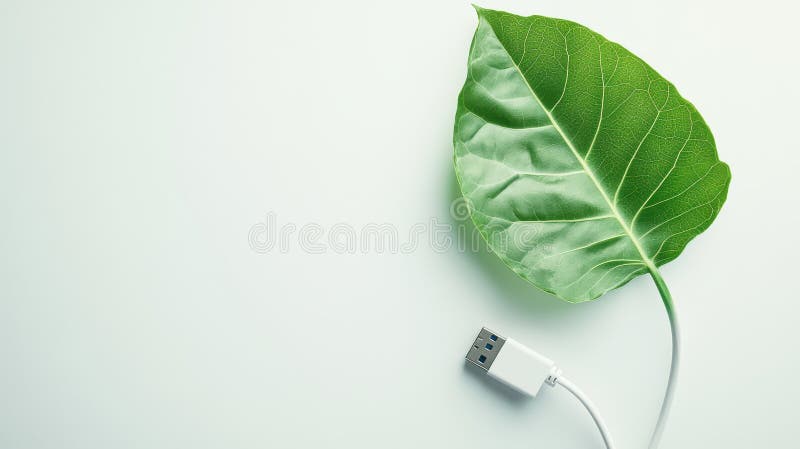 Eco-friendly Technology Concept with Green Leaf and Usb Cable ...