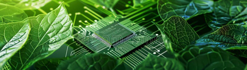 Eco Friendly Technology with an Electric Chip Enveloped in Green Leaves ...