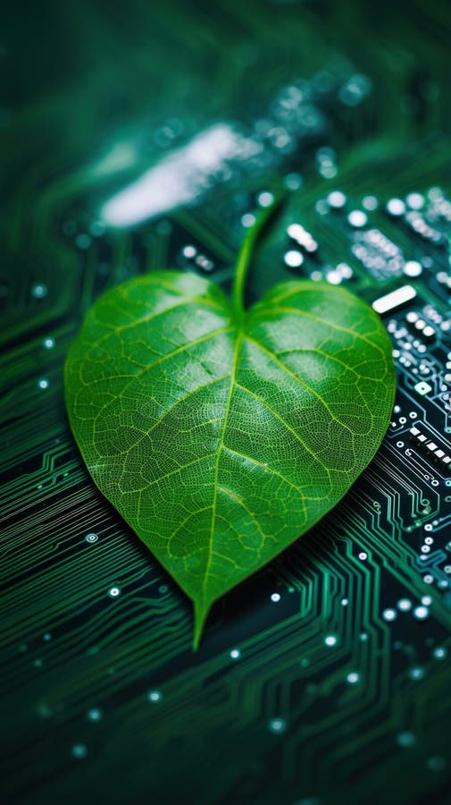 Eco Friendly Technology, Green Leaf with Semiconductors and Computer ...