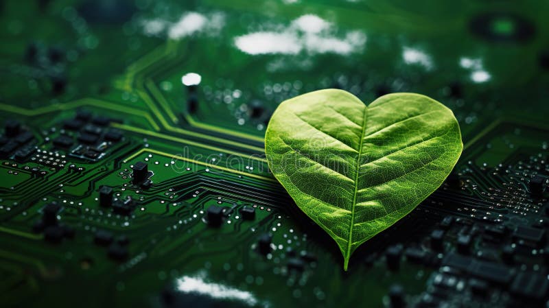 Eco Friendly Technology, Green Leaf with Semiconductors and Computer ...