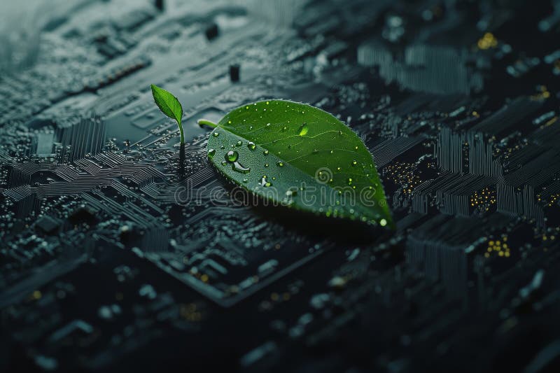Eco Friendly Technology Micro Plant Sprout on Circuit Board Against ...