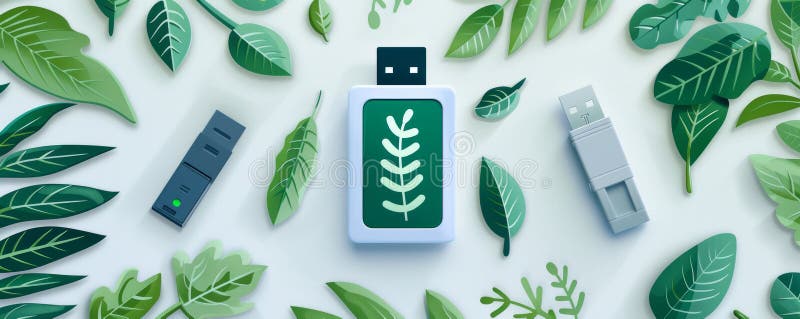 Eco Friendly Technology USB Design Concept Featuring Green Leaf Patterns on USB Drives ...