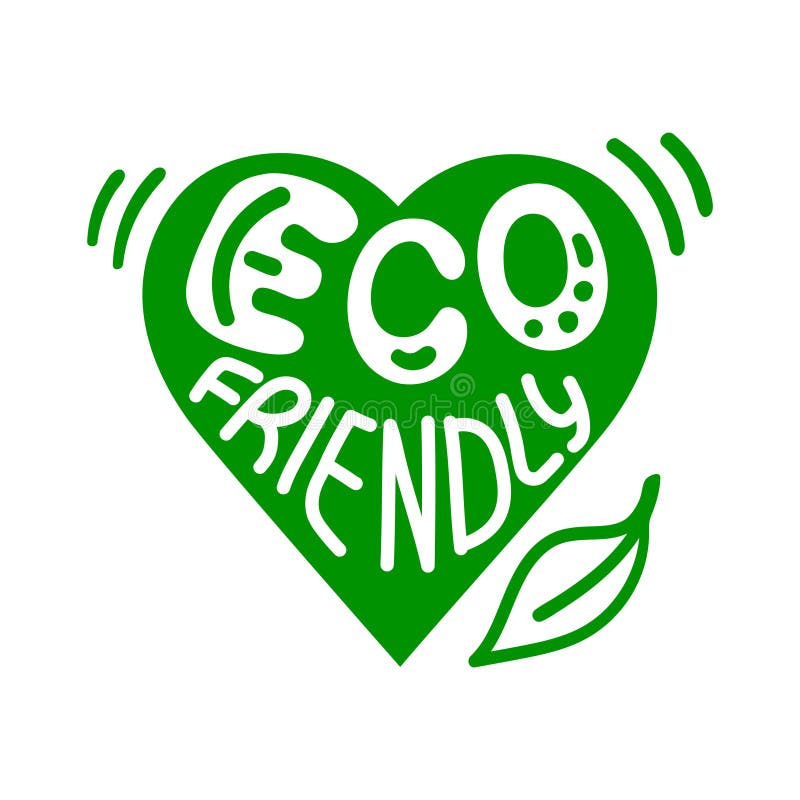 Eco Friendly Text Green Heart With White Lettering Stock Vector