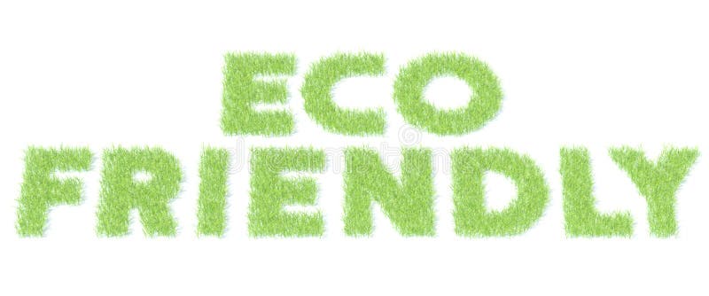 ECO FRIENDLY Text Made with Green Grass on White Background, 3D ...