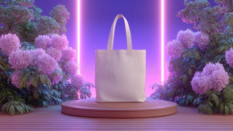 Eco-Friendly Tote Bags on Floral Display Stand Stock Photo - Image of ...