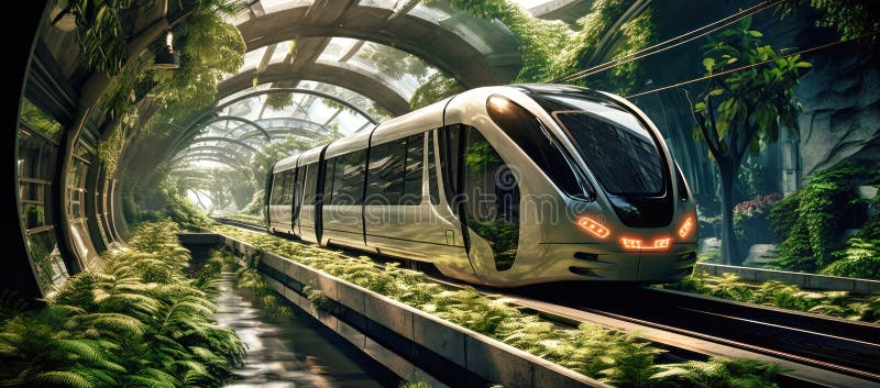 Eco-friendly Urban Transport: Green Train in Urban Landscape, Green ...