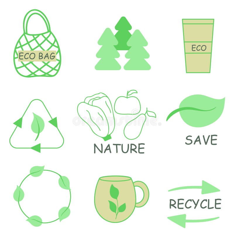 Eco Friendly Vector Illustration Set. Stock Vector - Illustration of ...