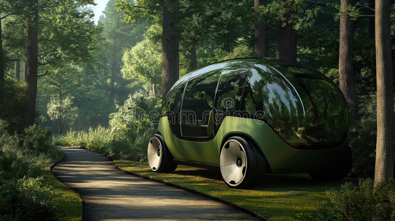 Eco-friendly Vehicle Parked beside Pathway in Forest. Modern Design ...