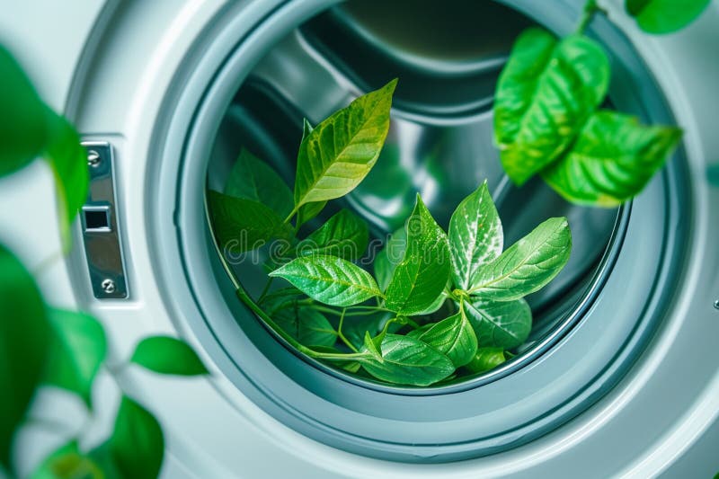 Eco-friendly Washing Machine with Green Leaves Inside, the Concept of ...