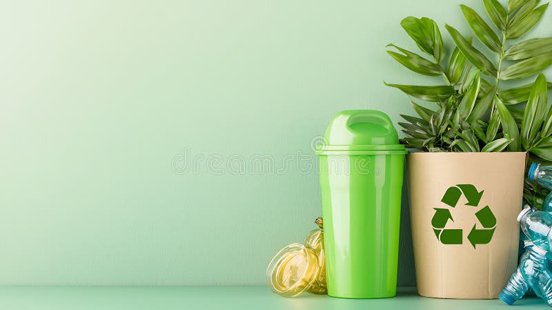 Eco Friendly Waste Management with Green Recycling Bin and Plants Stock ...