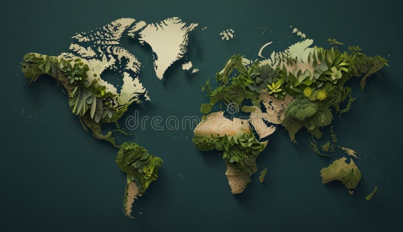 Eco-Friendly World Map with Lush Greenery and Sustainable Themes Stock ...