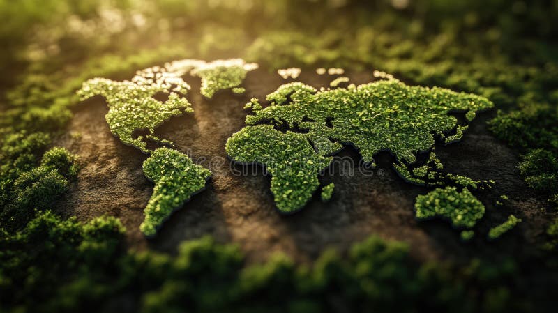 Eco-friendly World Map Made of Greenery, Symbolizing Sustainability and ...
