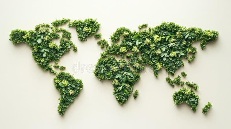 Eco-friendly World Map Made of Greenery, Symbolizing Sustainability and ...