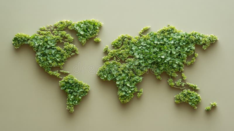 Eco-friendly World Map Made of Cork and Greenery. Sustainability and ...