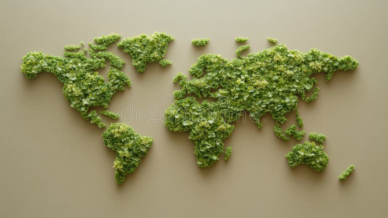 Eco-friendly World Map Made of Greenery, Symbolizing Sustainability and ...