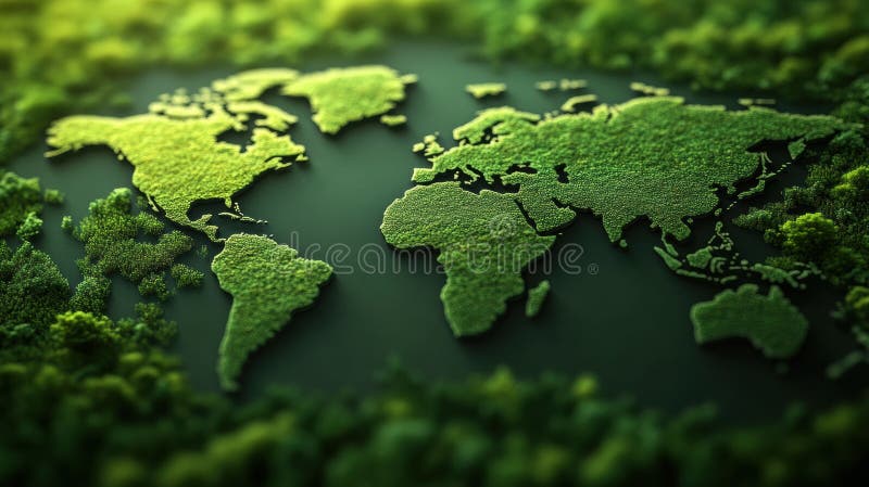 Eco-friendly World Map Made of Cork and Greenery. Sustainability and ...