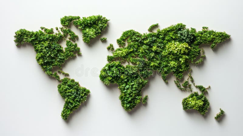 Eco-friendly World Map Made of Greenery, Symbolizing Sustainability and ...