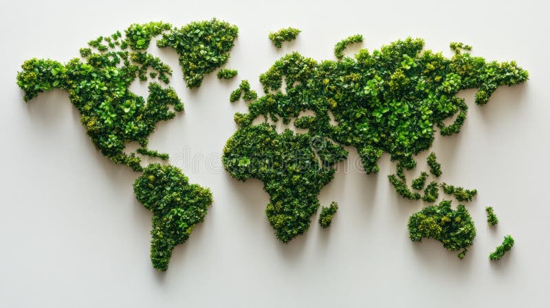 Eco-friendly World Map Made of Greenery, Symbolizing Sustainability and ...