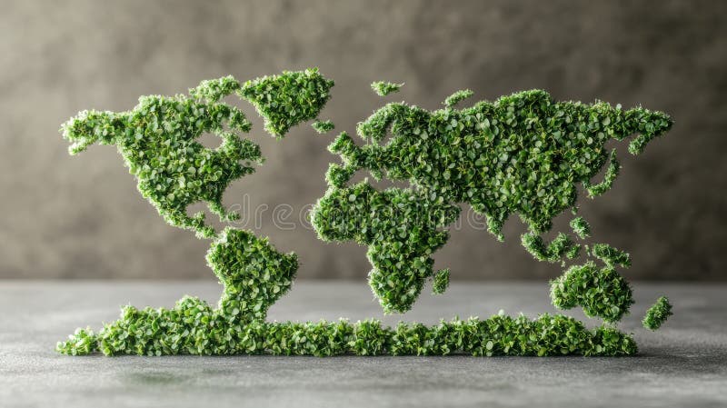 Eco-friendly World Map Made of Greenery, Symbolizing Sustainability and ...