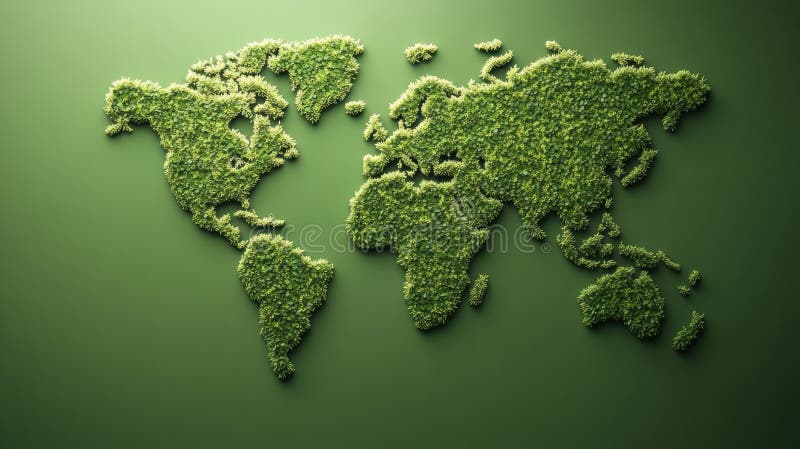Eco-friendly World Map Made of Greenery, Symbolizing Sustainability and ...