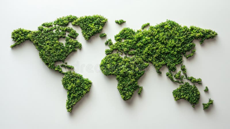 Eco-friendly World Map Made of Greenery, Symbolizing Sustainability and ...