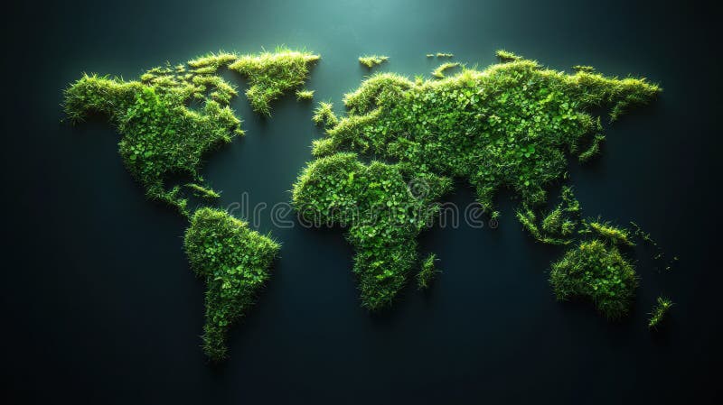 Eco-friendly World Map Made of Greenery, Symbolizing Sustainability and ...