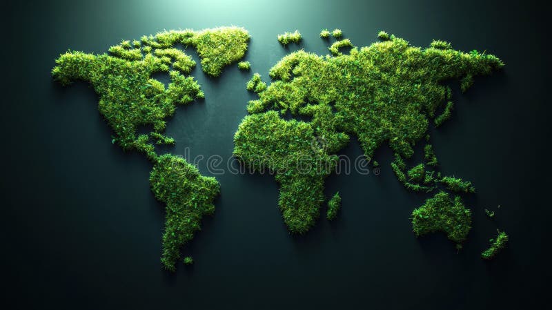 Eco-friendly World Map Made of Cork and Greenery. Sustainability and ...