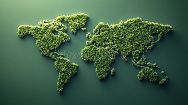Eco-friendly World Map Made of Greenery, Symbolizing Sustainability and ...