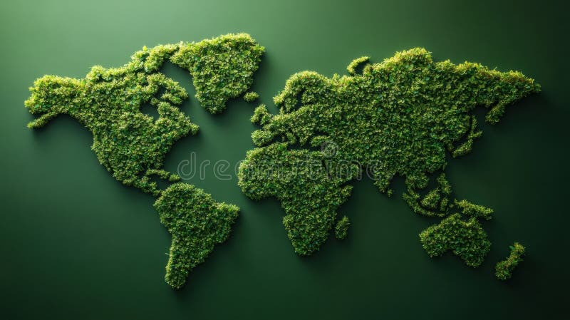 Eco-friendly World Map Made of Greenery, Symbolizing Sustainability and ...