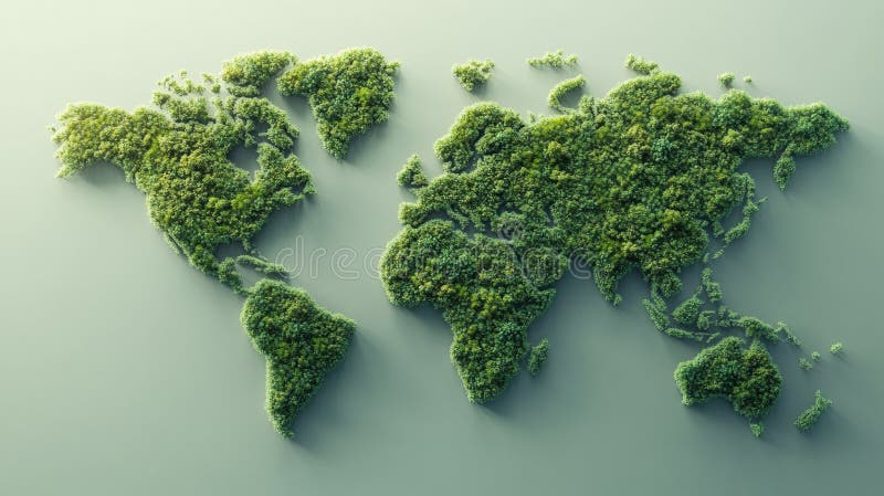 Eco-friendly World Map Made of Cork and Greenery. Sustainability and ...