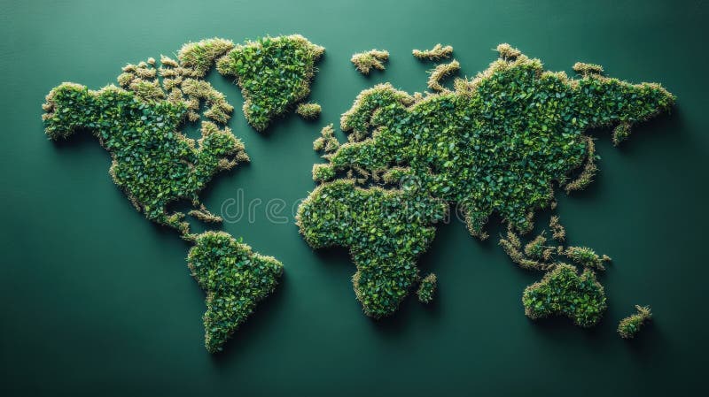 Eco-friendly World Map Made of Greenery, Symbolizing Sustainability and ...