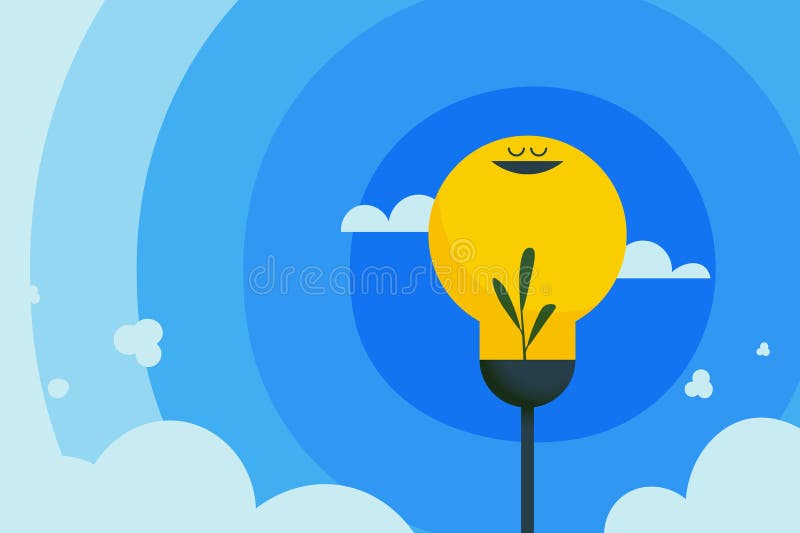 Eco Friendly of Yellow Light Bulb on Blue Sky Background. Save Energy ...