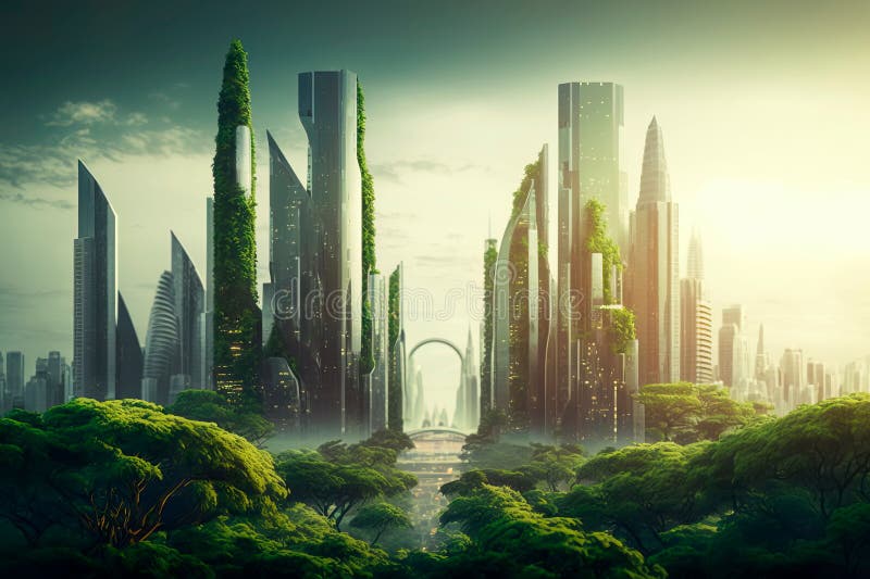 Eco Future City Concept Generative AI Stock Illustration - Illustration ...