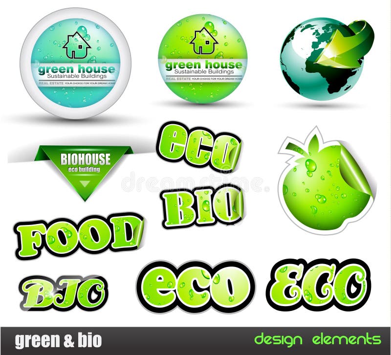 Eco & Green Bio Set of Stickers Stock Vector - Illustration of house ...