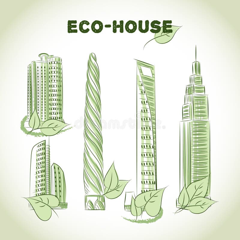 Eco green buildings icons stock vector. Illustration of hand - 38412932