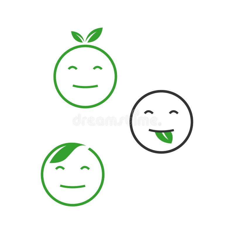 Eco Green Emoticon Design Vector Icon Smile Face and Leaf Illustration ...