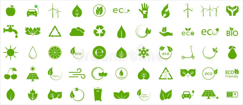 Eco Green Icons Ecology Icons Set Vector Illustration Flat Design