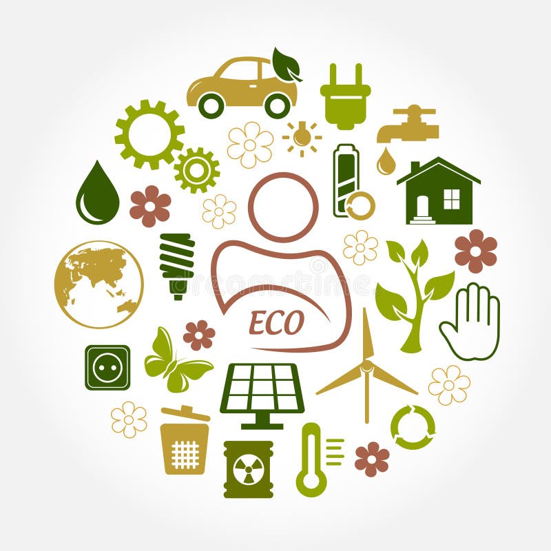 Eco House Concept - Green Energy Icons Stock Vector - Illustration of ...