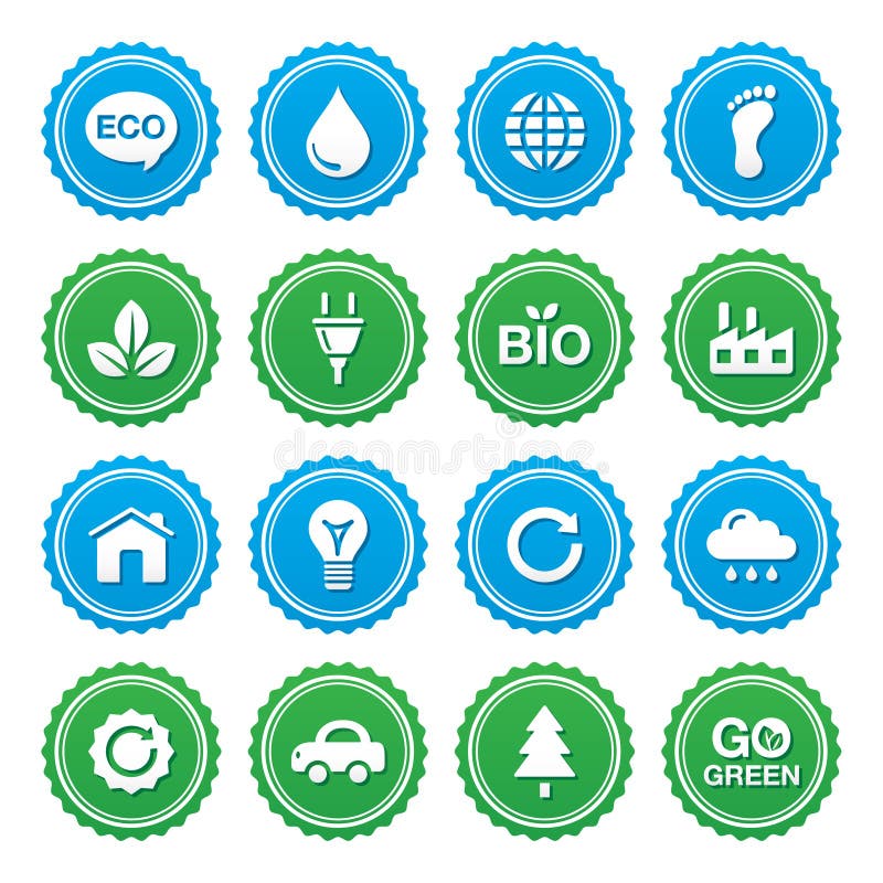 Ecology Web Icons Set 2, Green Contour Sticker Stock Vector ...