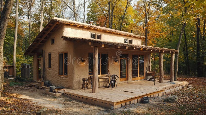 Eco Home Construction Using Earth Blocks. Stock Image - Image of forest ...