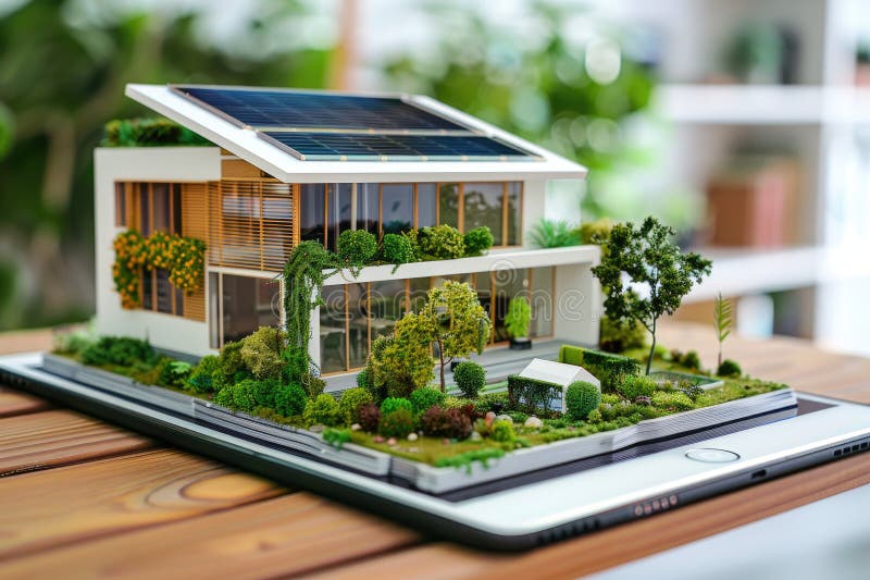Eco Home Model on Tablet with CAD Software Stock Image - Image of house ...