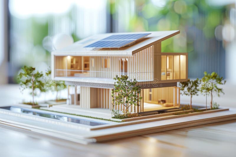 Eco Home Model on Tablet with CAD Software Stock Illustration ...