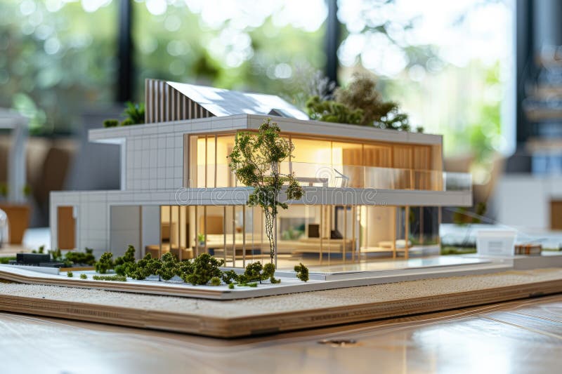 Eco Home Model on Tablet with CAD Software Stock Illustration ...