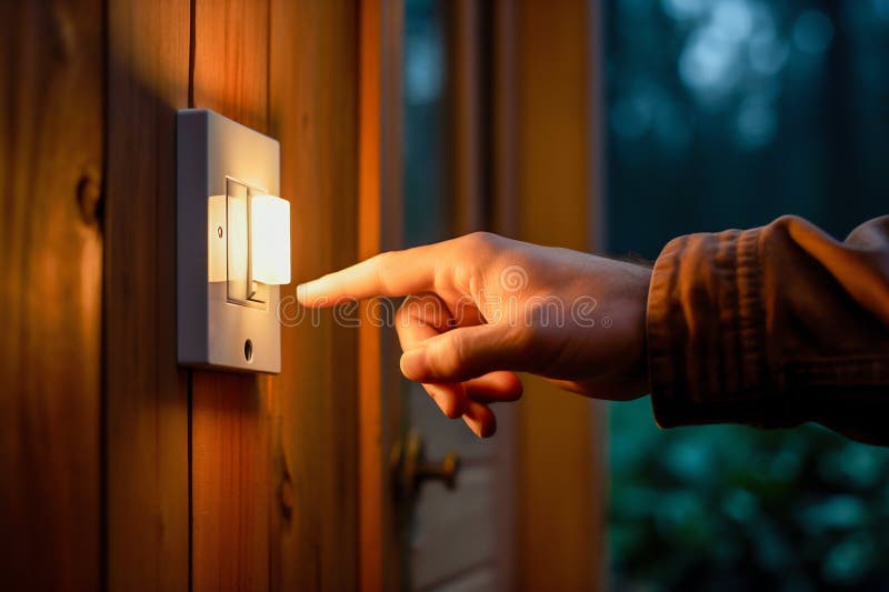 Eco-House: Hand Turning Off the Light. Generative Ai Stock Illustration ...