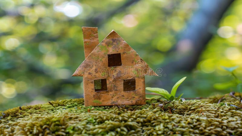 Eco House - Paper Home on Moss in Garden Stock Image - Image of lantern ...