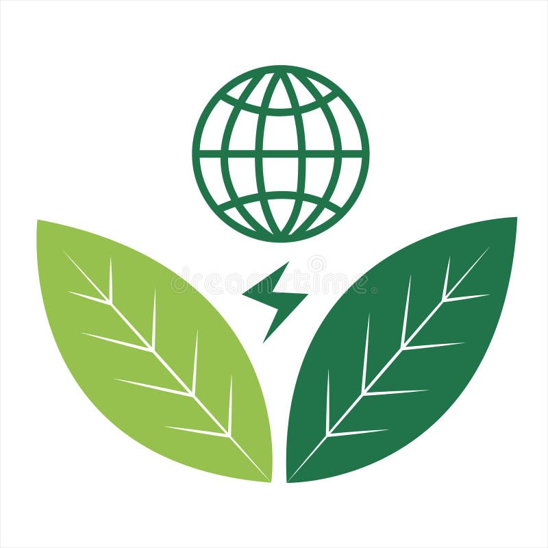 Eco-icon Logo, Earth, Leaves, Energy, Lightning, Stock Illustration ...