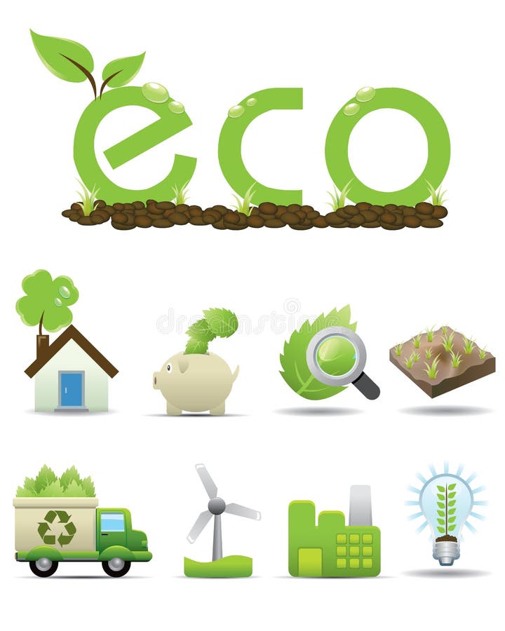 Eco Icon Set -- Vector Green Icon Stock Illustration - Illustration of ...