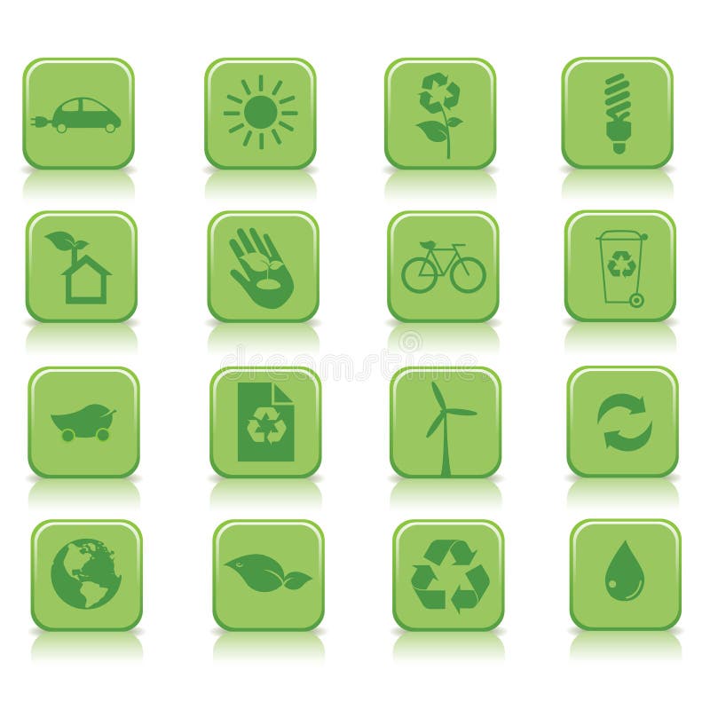 Ecology Web Icons Green Buttons. Stock Vector - Illustration of graphic ...
