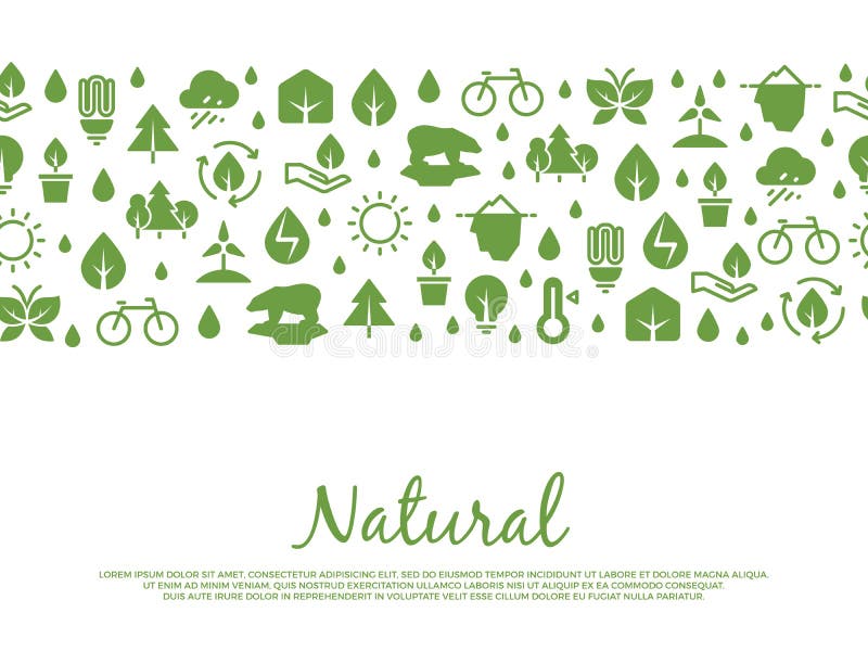 Eco Icons Banner. Natural, Save Nature Elements Pattern Stock Vector ...